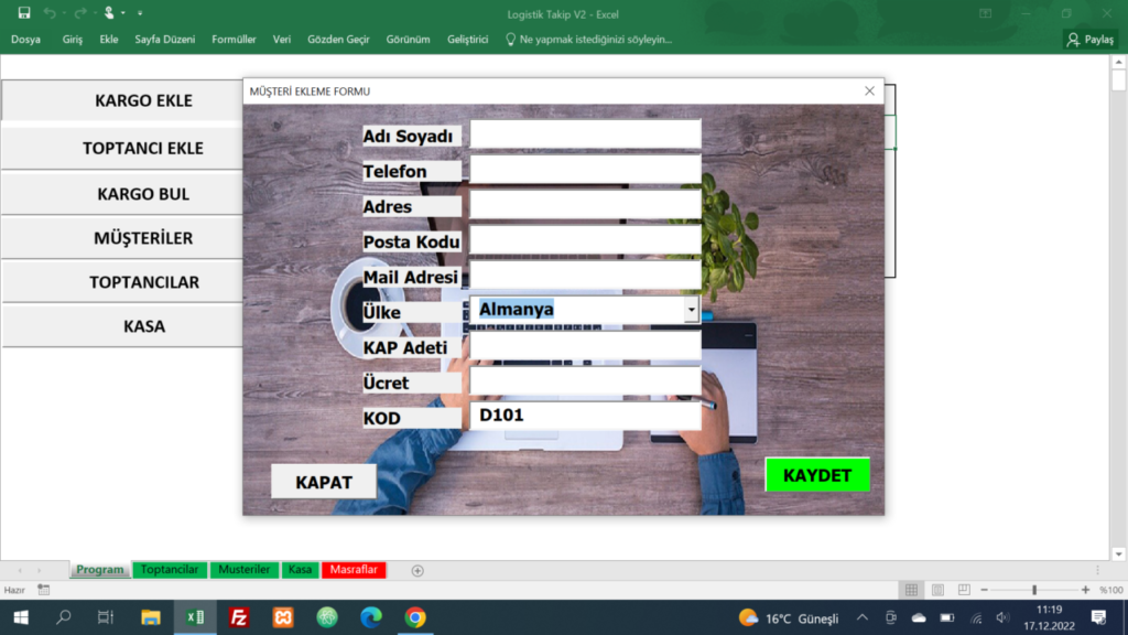 Logistik Kargo Takip Excel Program - Program Sepeti