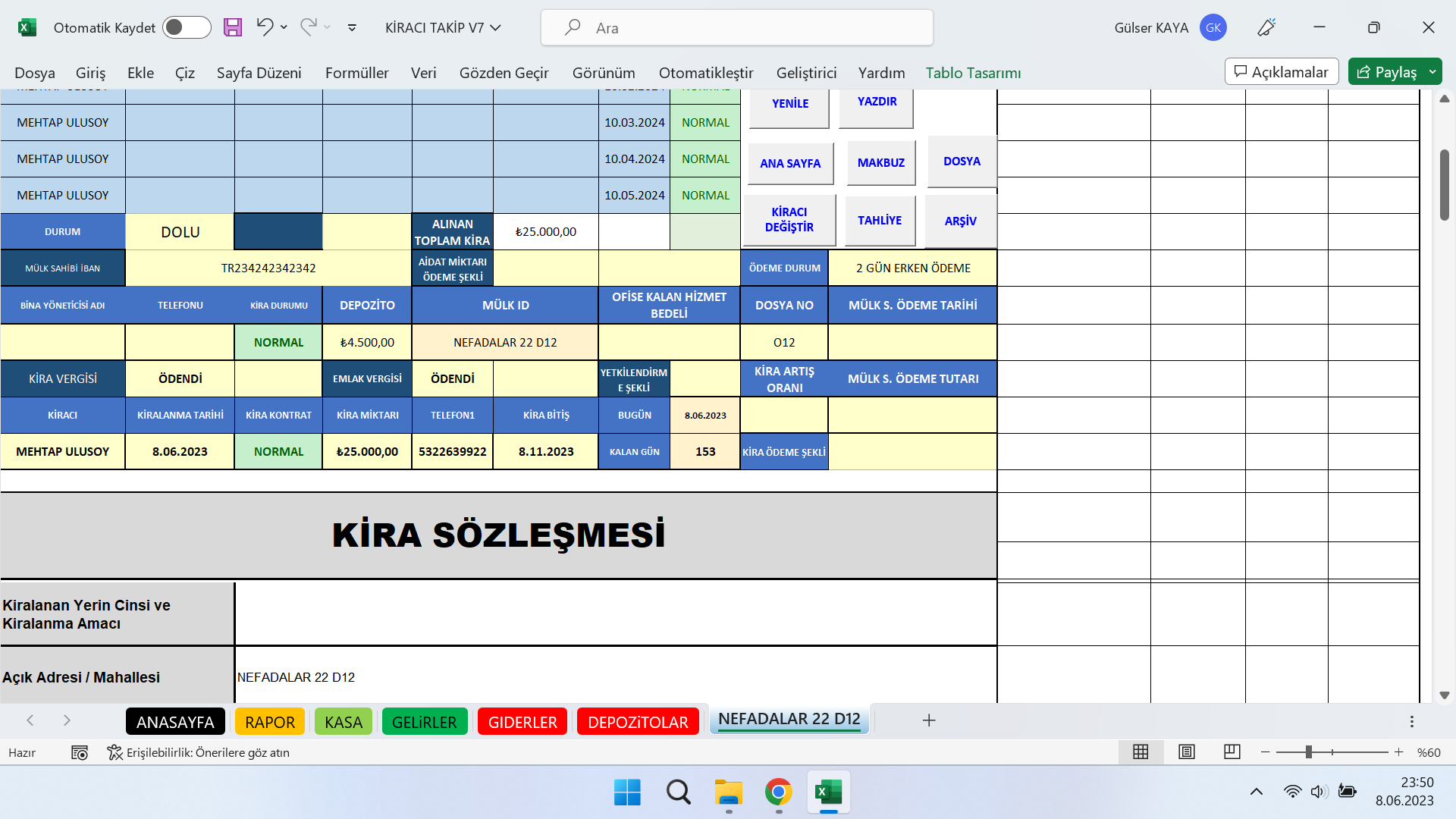 Kiracı Kira Kontrat Gelir Gider ve Depozito Takip Programı Excel VBA - Program Sepeti