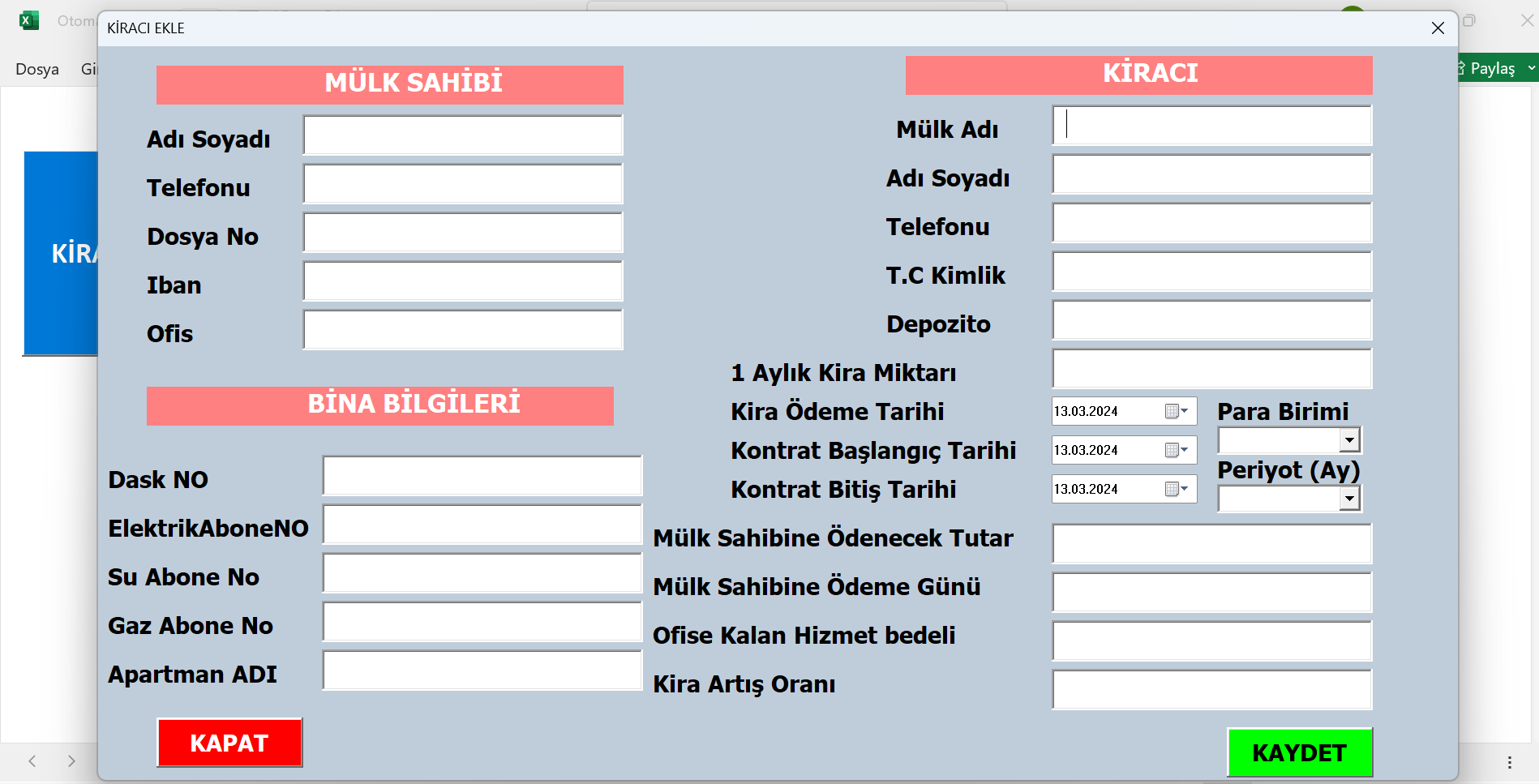 Emlak Portföy ve Kiracı, Kira Kontrat Takip Programı Excel ve Web Mobil ...